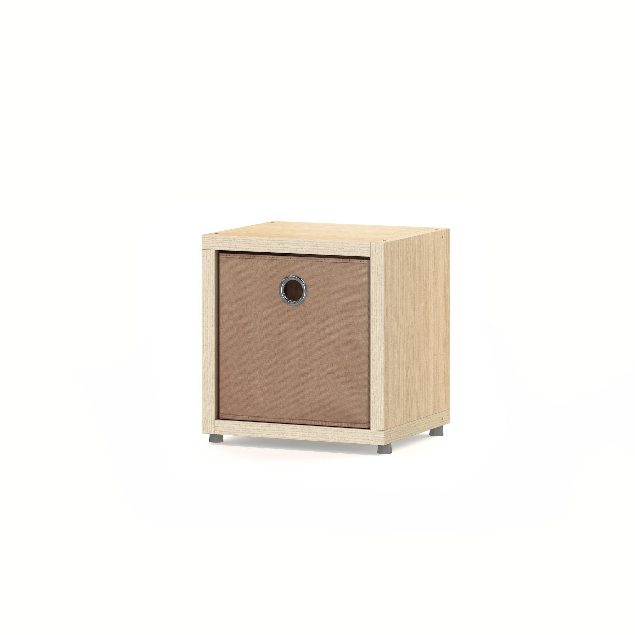 BOON Cube Storage Shelf Square 1x1 Accessorized Oak with Brown Softbox ...