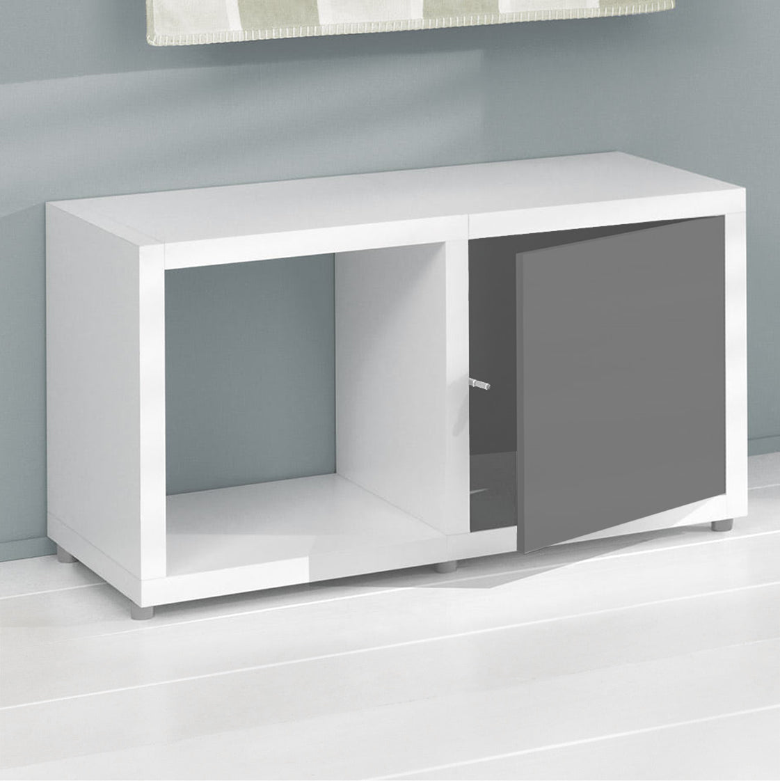 BOON Cube Storage Shelf Square 1x1 Accessorized White with Grey Door ...